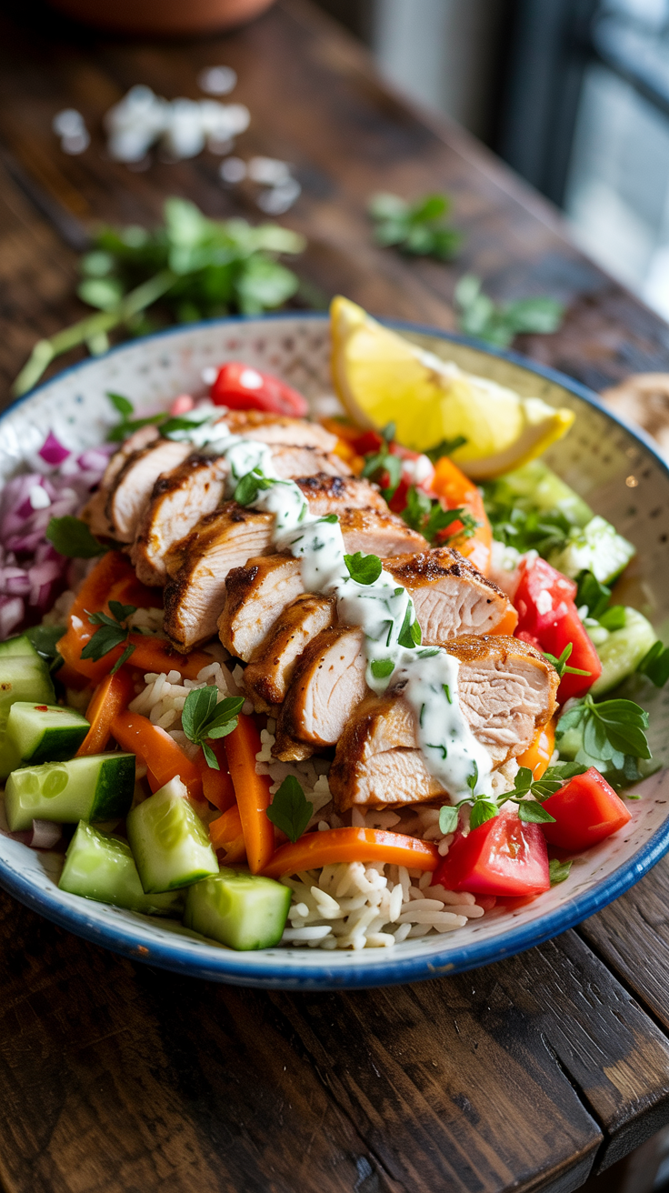 Healthy Chicken Shawarma Rice Bowls - Samantha Lila