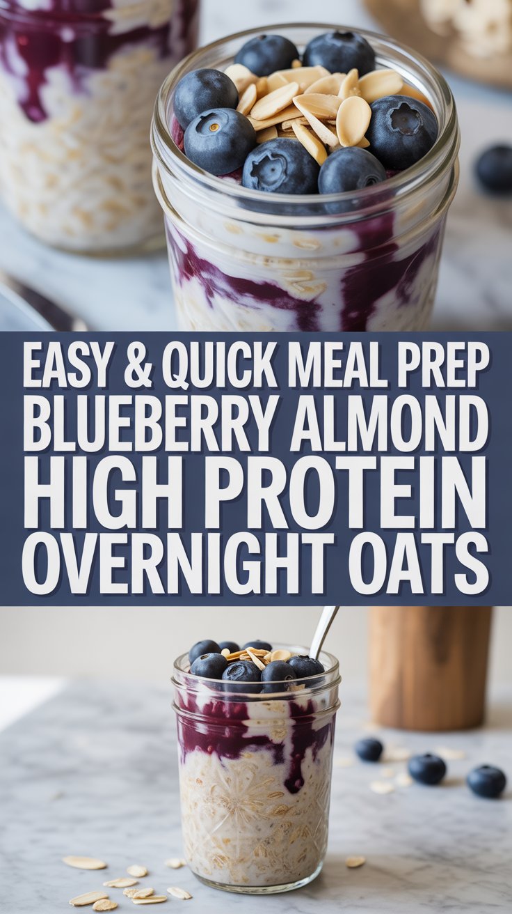 Blueberry Almond High Protein Overnight Oats Recipe - Samantha Lila